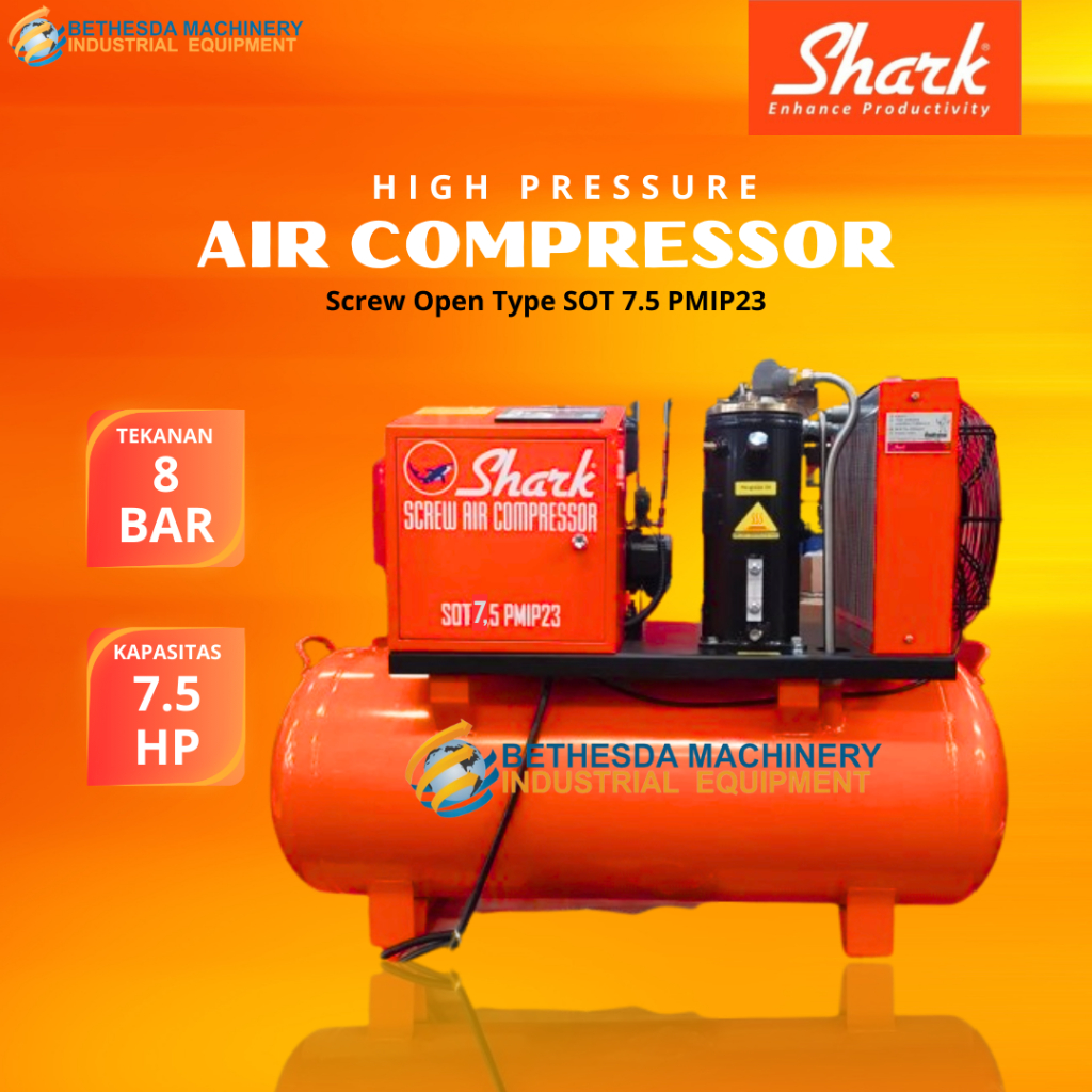 Jual Kompresor Listrik 7.5 HP Shark Screw Open Type / Air Compressor ...