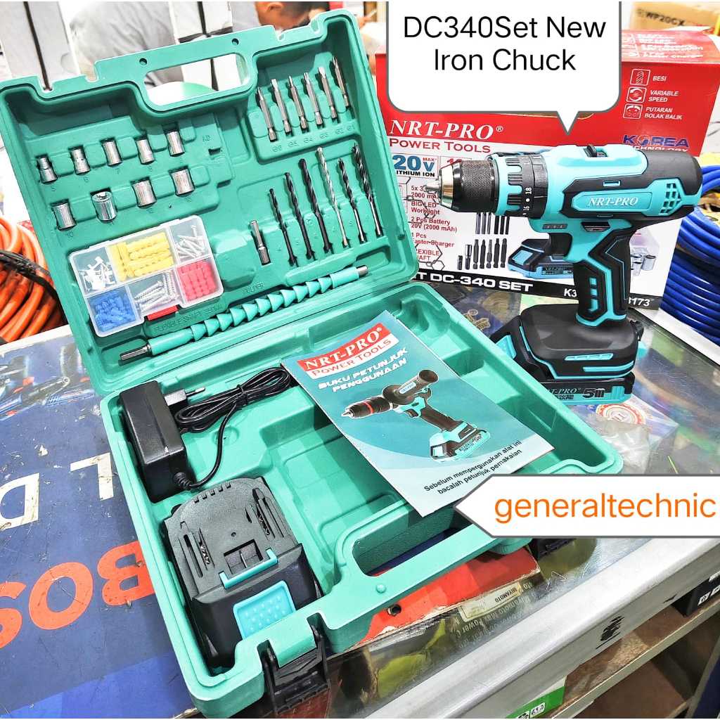 Jual Bor Cas NRT-PRO DC340 Set Cordless Drill Impact 20V 2 Batre New 5 ...