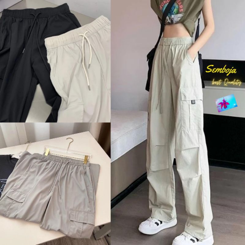Jual Celana Cargo Wanita panjang kulot bahan elastis lurus longgar gaya ...