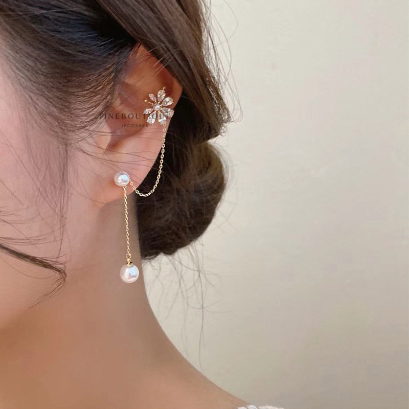 Jual anting jepit bunga permata mutiara S915 A143 | Shopee Indonesia