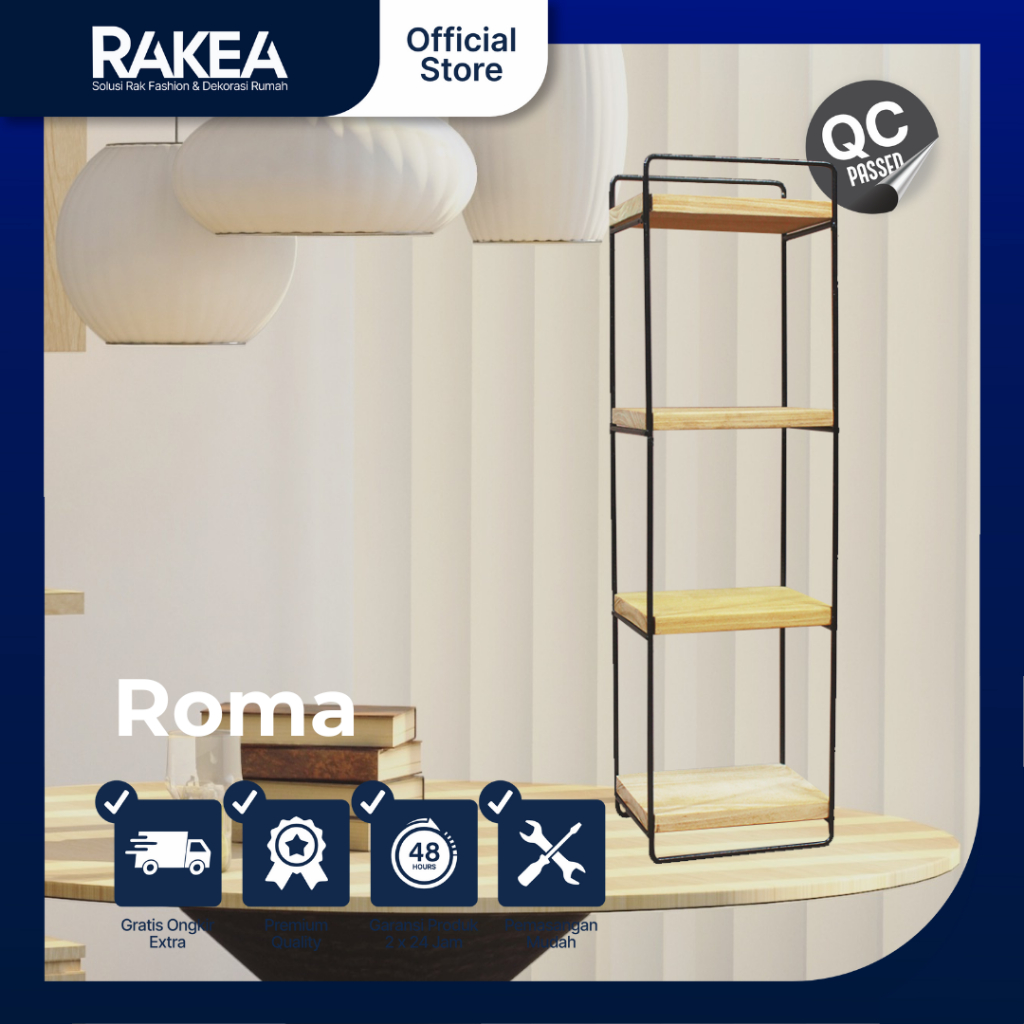 Jual ROMA - rak susun 4 mini tiang besi dengan ambalan kayu - rak ...