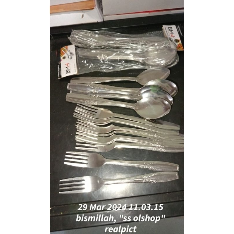 Jual sendok n garfu makan stainless merk bmw. harga tertera utk 1 lusin ...
