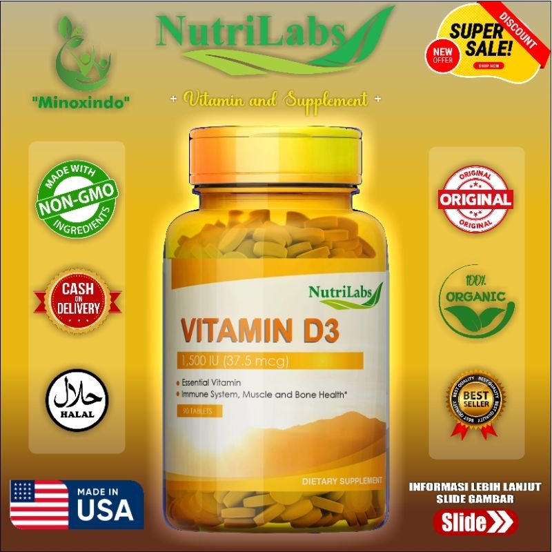 Jual Nutrilabs Vitamin D D3 1500 IU isi 90 - Made in USA | Shopee Indonesia