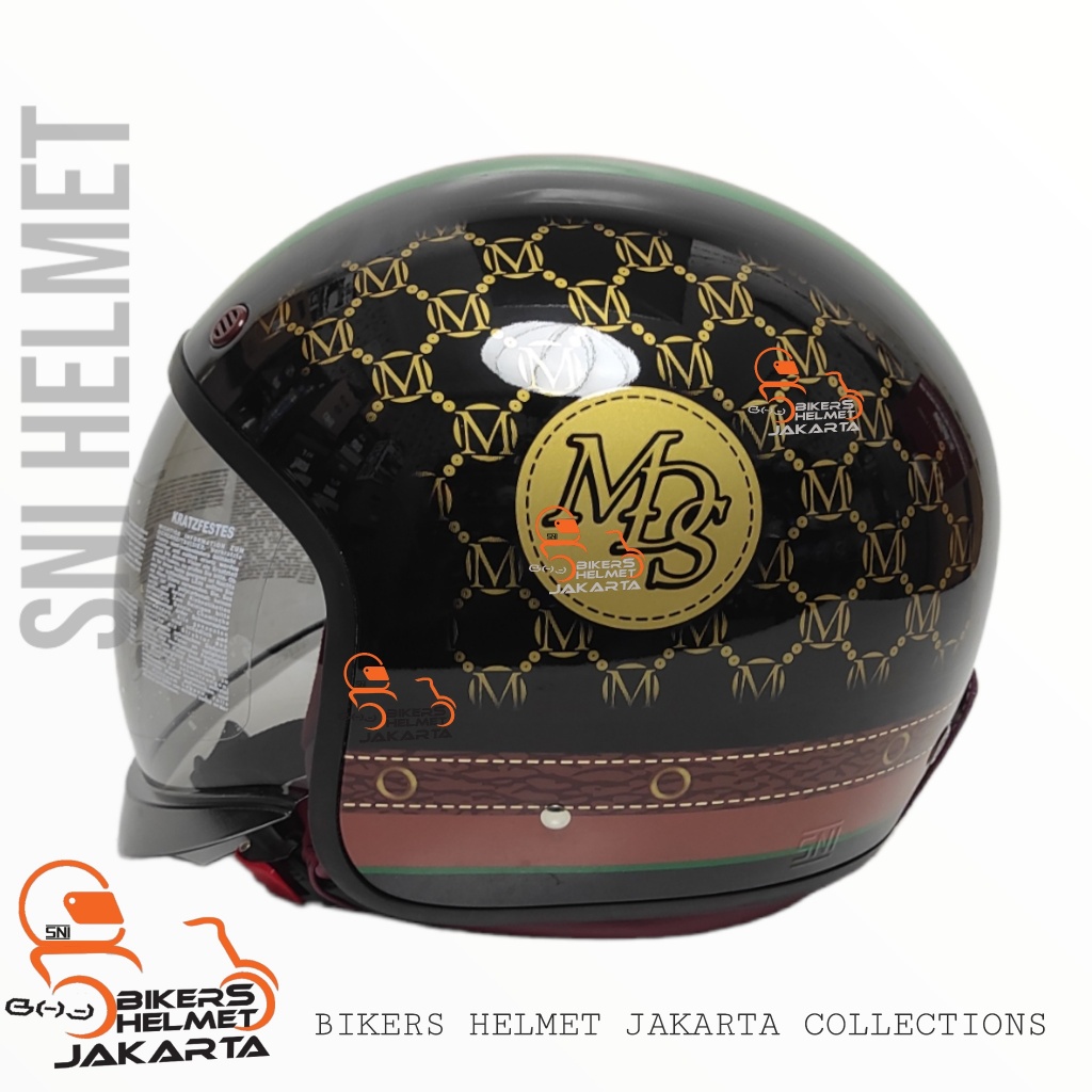 Jual HELM MDS RETRO MAGNUM MOTIF 1 BLACK HALF FACE | Shopee Indonesia