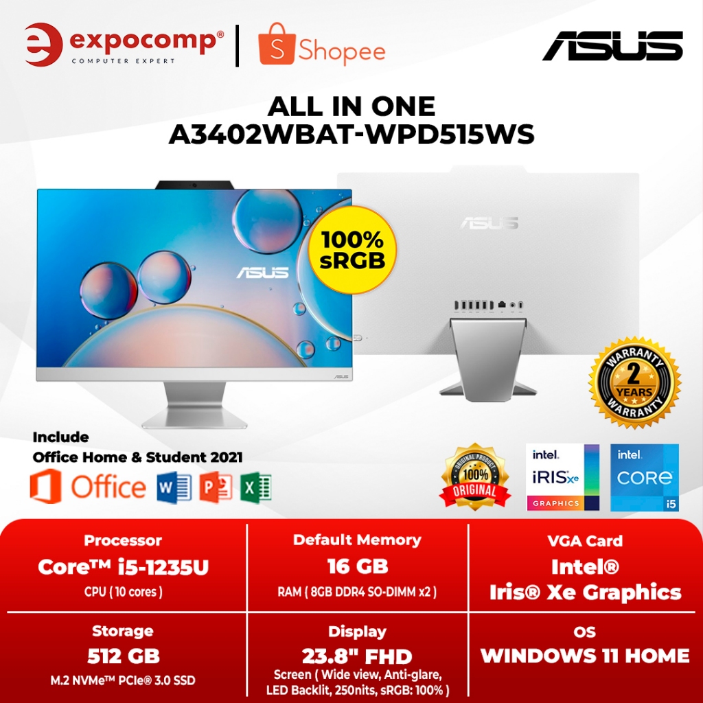 Jual ASUS ALL IN ONE A3402WBAT-WPD515WS CORE i5-1235U 16GB 512SSD TOUCH ...