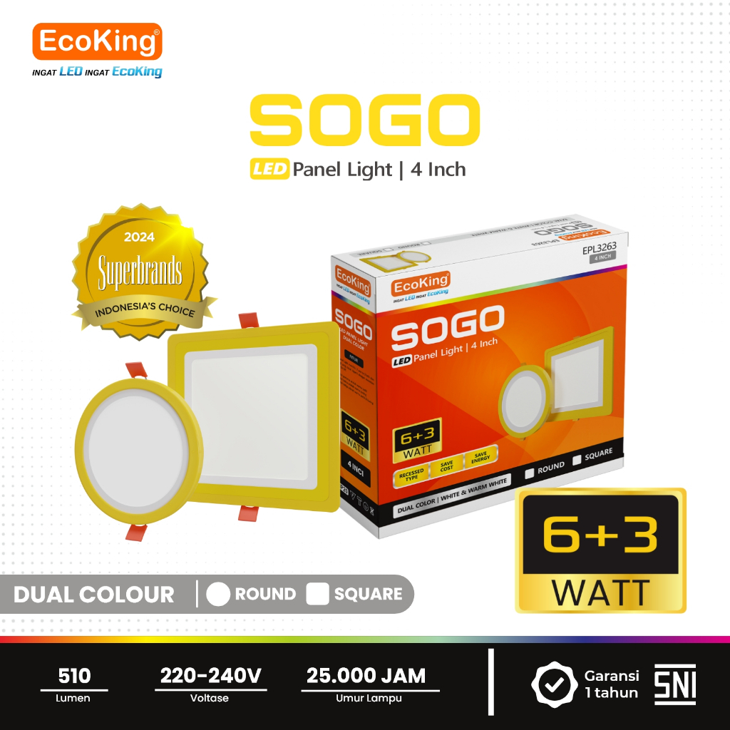 Jual EcoKing LED Sogo Inbow Panel Light Downlight Lampu Plafon Rumah 6W ...