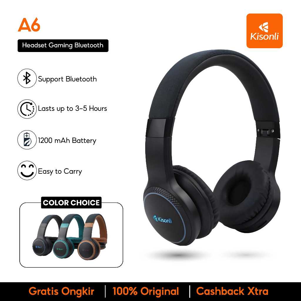 Jual KISONLI Headset Gaming Headphone Bluetooth A6 With Colorful Light ...