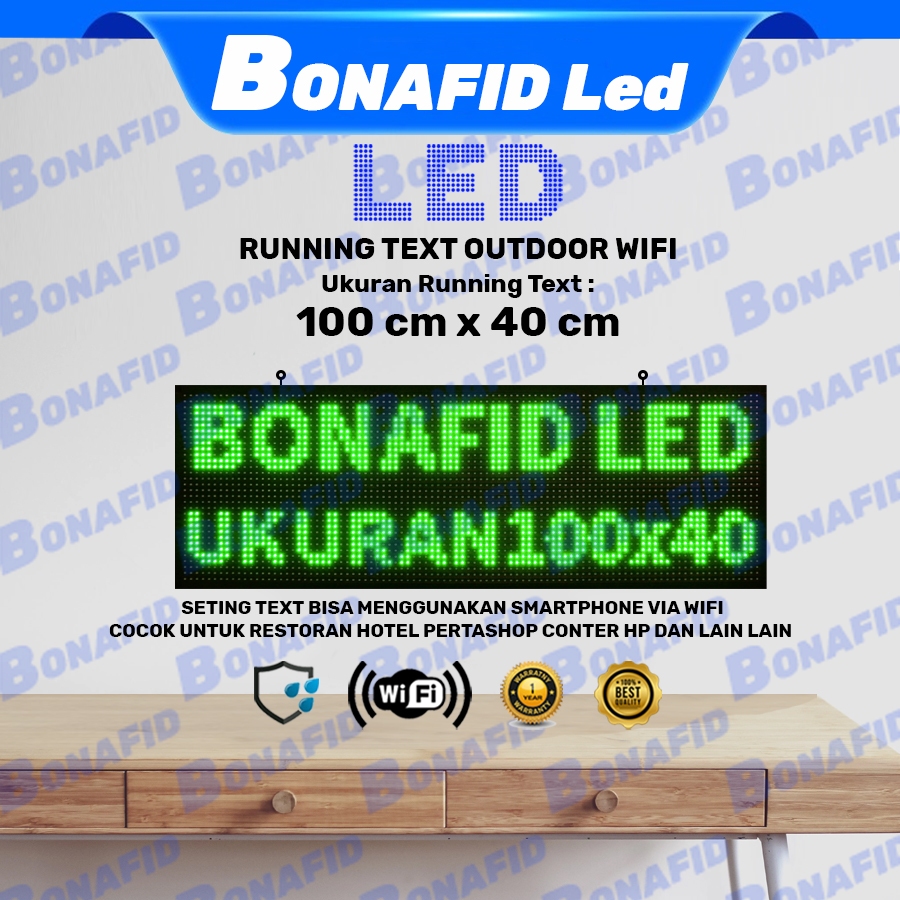 Jual Tulisan berjalan LED running text HIJAU, OUTDOOR, 100cm x 40cm ...