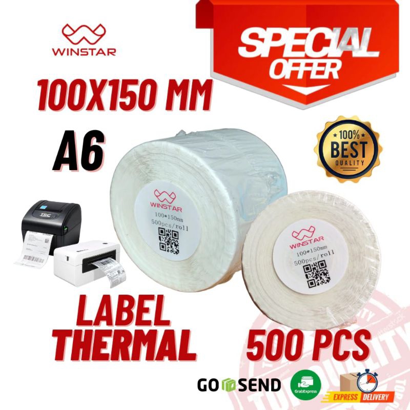 Jual KERTAS STICKER THERMAL BARCODE A6 100mm x 150mm ORIGINAL WINSTAR 500pcs | Shopee Indonesia