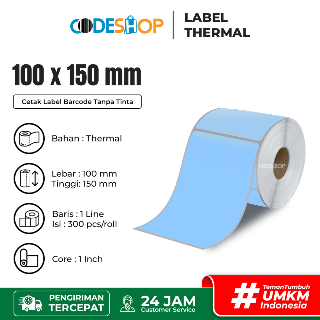 Jual Stiker Label Resi Pengiriman 100 x 150 mm Thermal A6 Biru Muda 300 ...