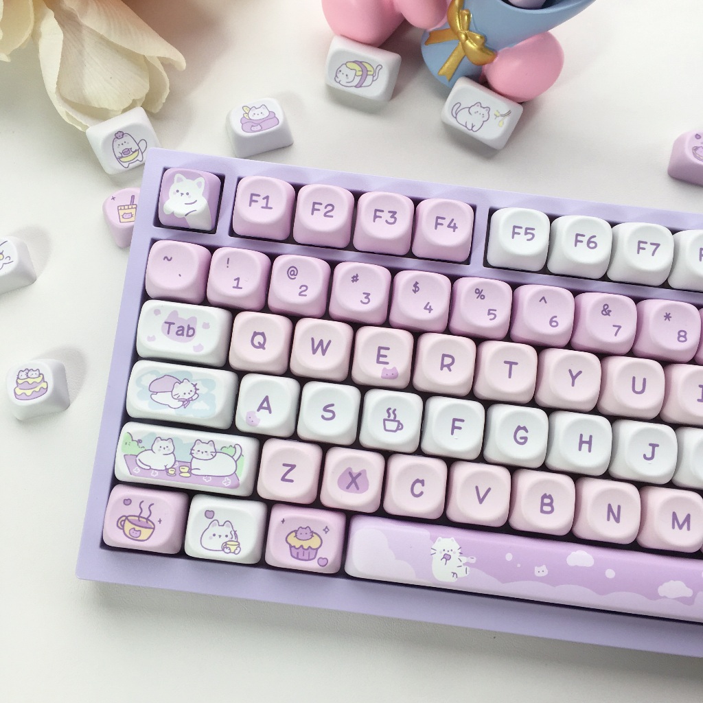 Jual ZIFRIEND Purple Kitten Keycaps PBT Dye-sublimated MOA Height 95 ...