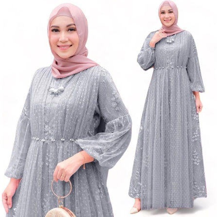 Jual MAXI NAZWA GAMIS TILE DOT MUSLIM KONDANGAN PESTA FULL BRUKAT | Shopee Indonesia