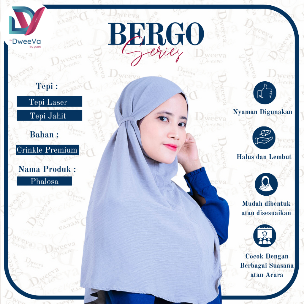 Jual Dweeva Hijab Instant Phalosa Bergo Crinkle Warna Silver Tepi ...