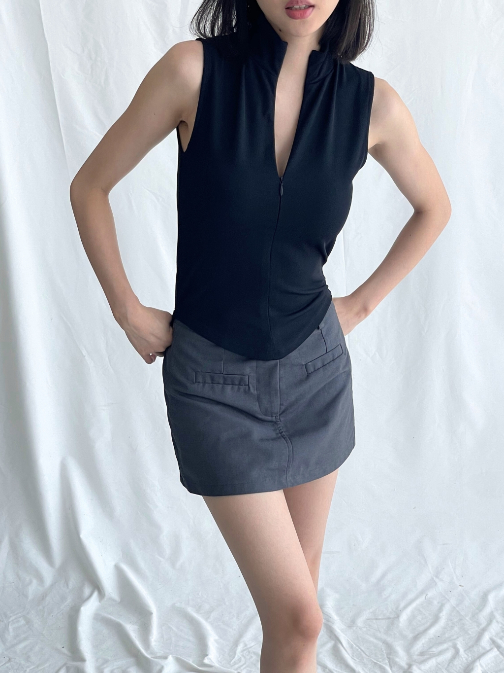 Jual Kadaka T-0513 Halter Knit Tanktop Zipper | Atasan Tanpa Lengan Wanita | Shopee Indonesia