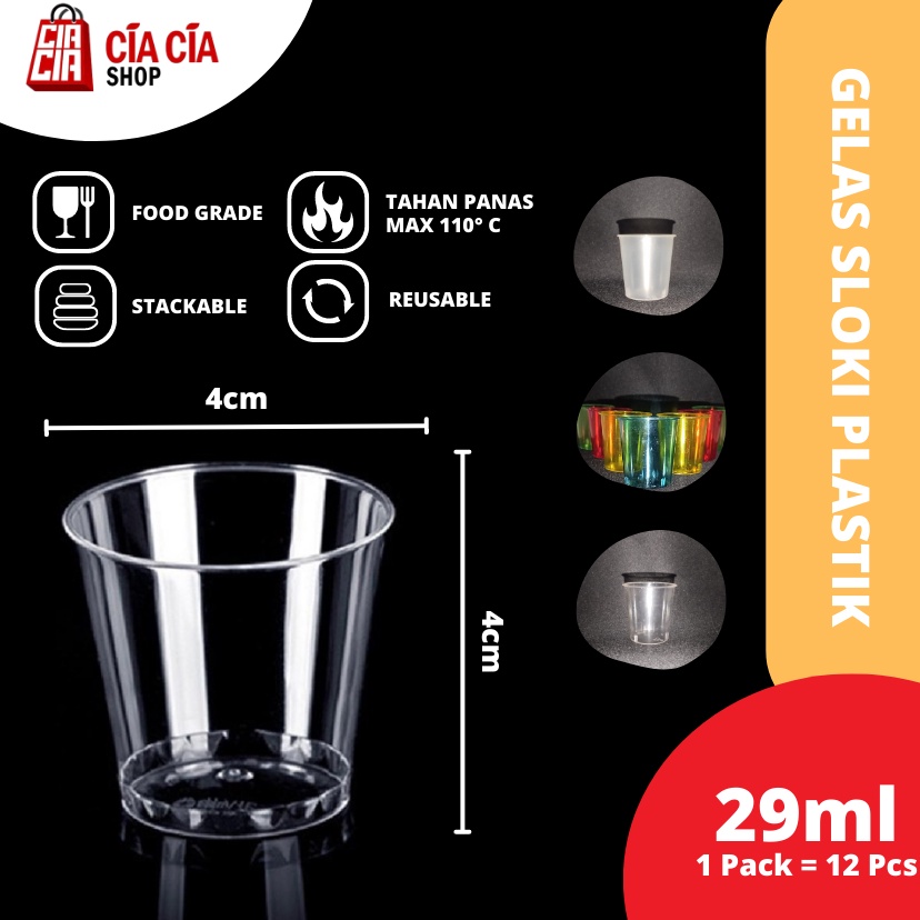 Jual Stock ready Gelas Sloki Plastik Shot Glass Bening Warna Warni ...