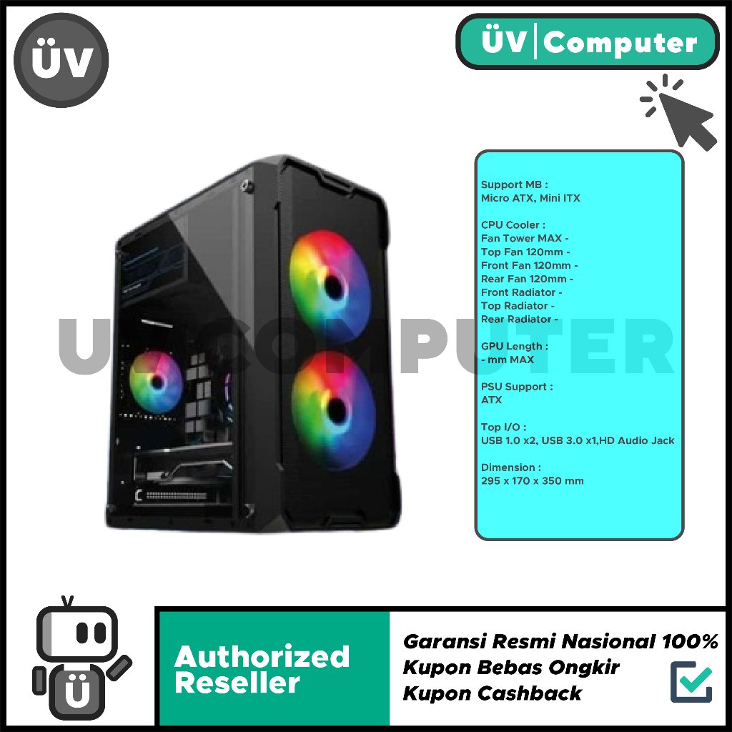 Jual Casing PC Komputer 3PowerUp Raptor Raptor Powermax 500 +PSU M-ATX ...