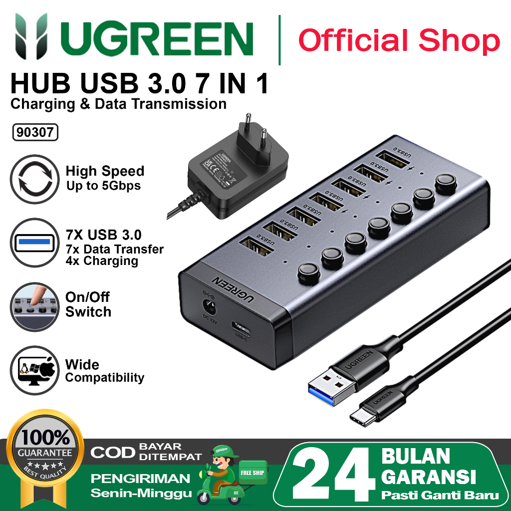 Jual UGREEN HUB USB 3.0 Splitter 7 IN 1 LED 12V Charging Dan Transfer ...