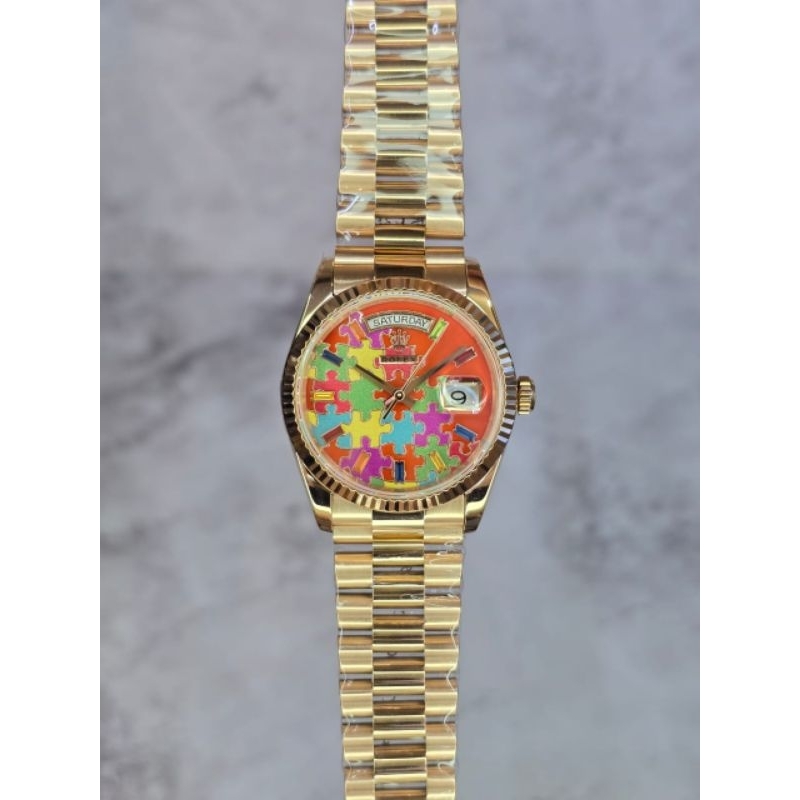 Jual KERATON JAM TANGAN ROLEX DATEJUST JIGSAW PUZZLE DIAL ROSE GOLD ...