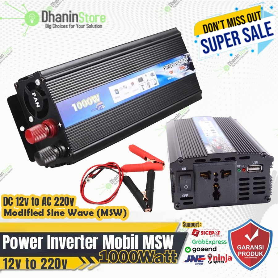 Jual Power Inverter Mobil Usb Fast Charging DC 12V ke AC 220V 50Hz 1000 ...