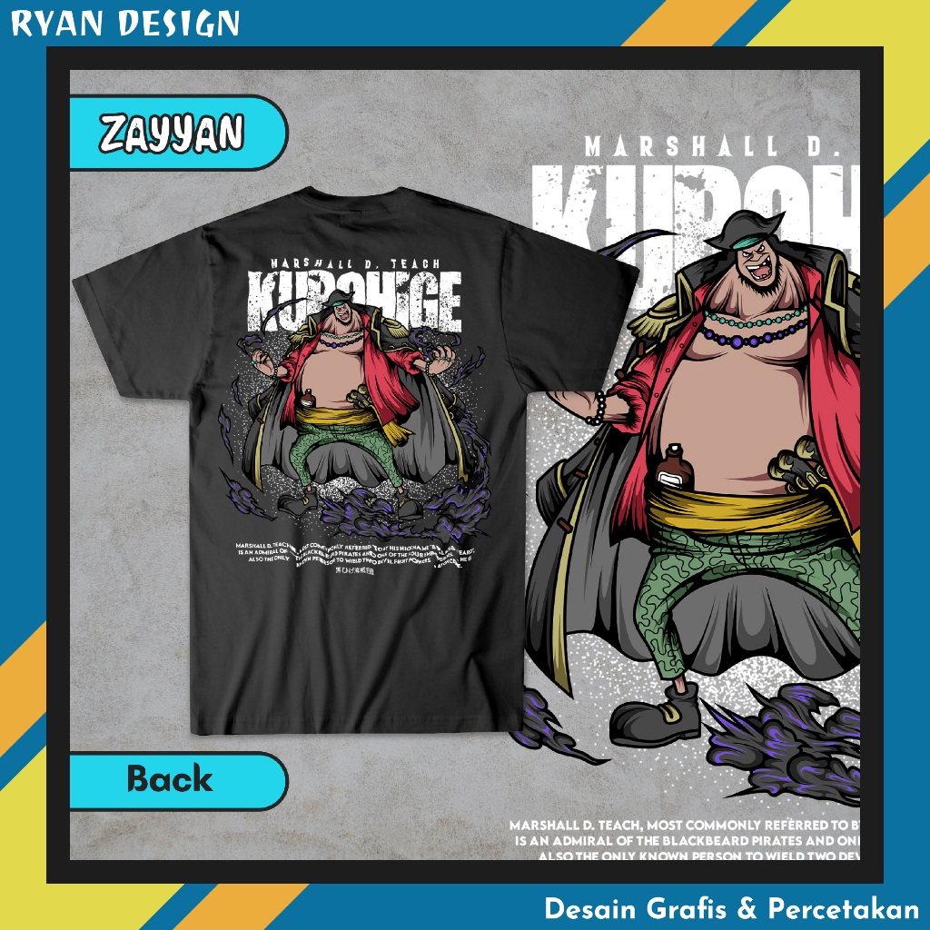 Jual T-Shirt Kaos Sablon Setrika Kurohige Stiker Kaos Anime One Piece ...