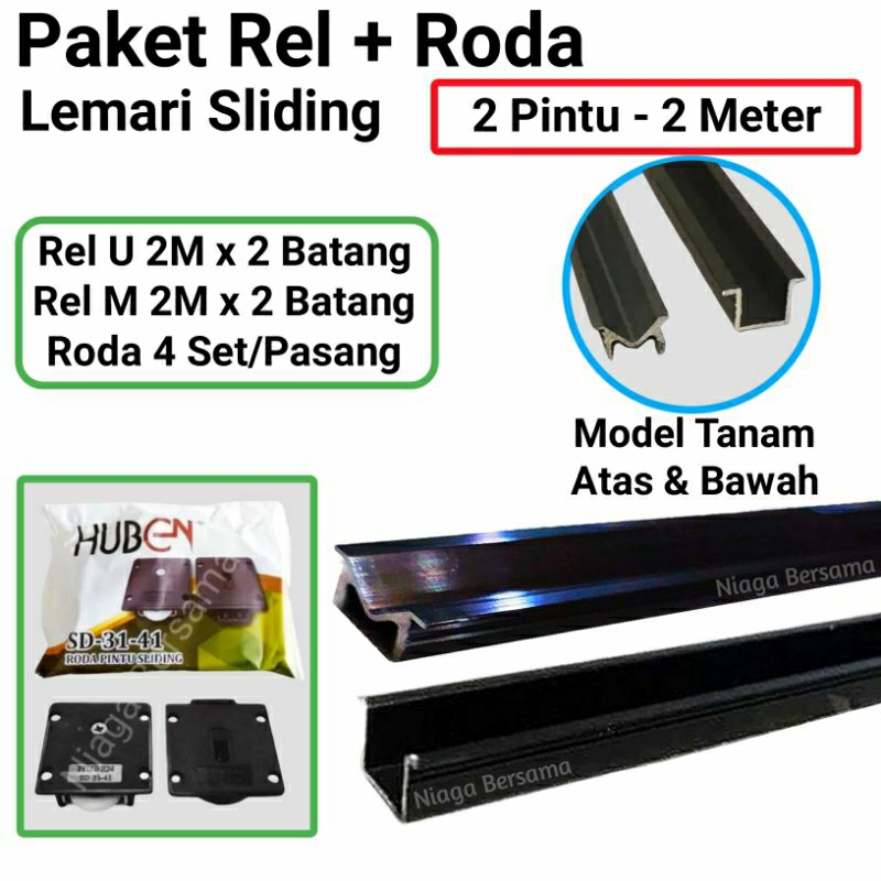 Jual Rel Sliding Lemari 2 Pintu 2 Meter Model Tanam U Dan M Plus Roda ...