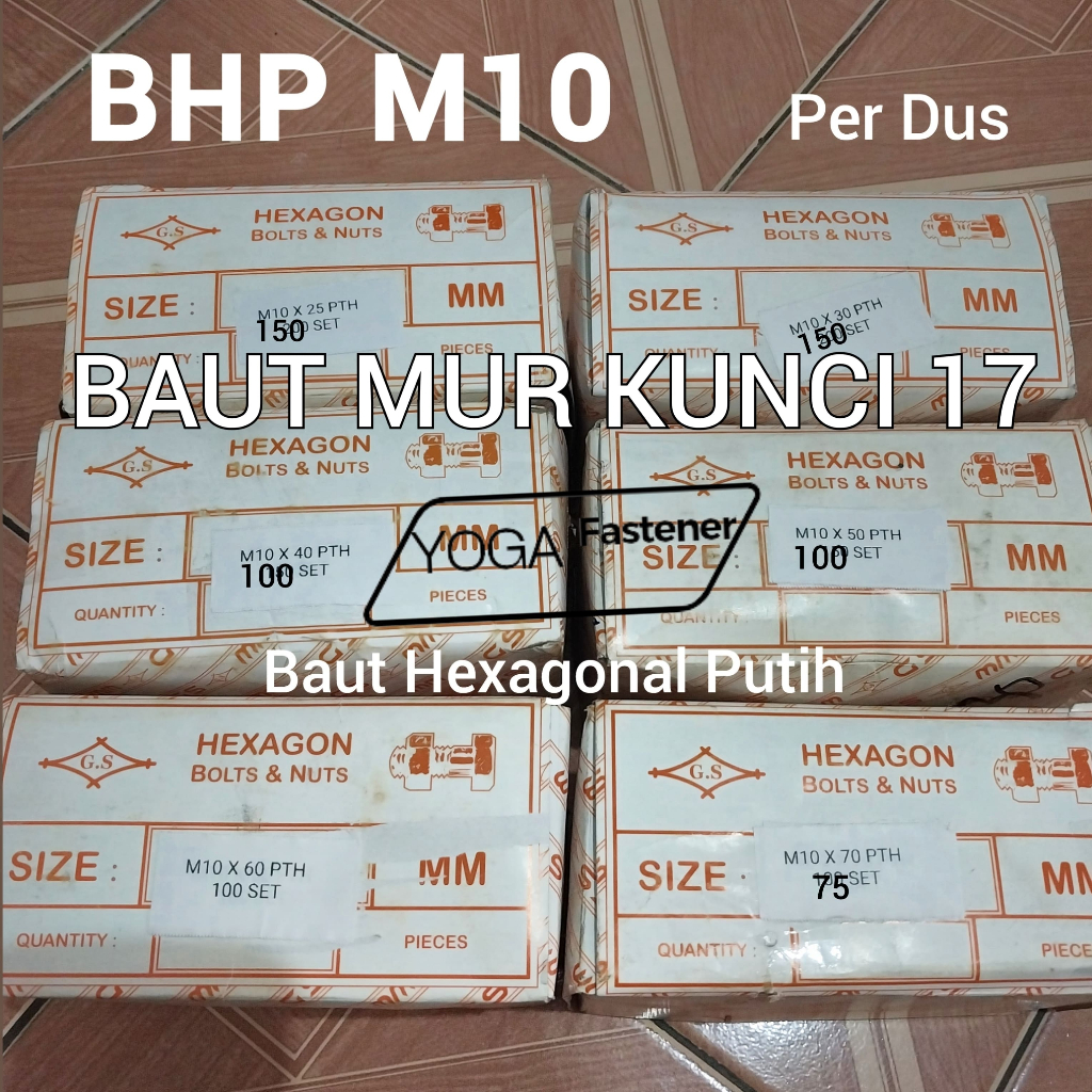 Jual 1 Dus BHP M10, Ukuran M10x15 sampai M10x100 baut mur hexagonal ...