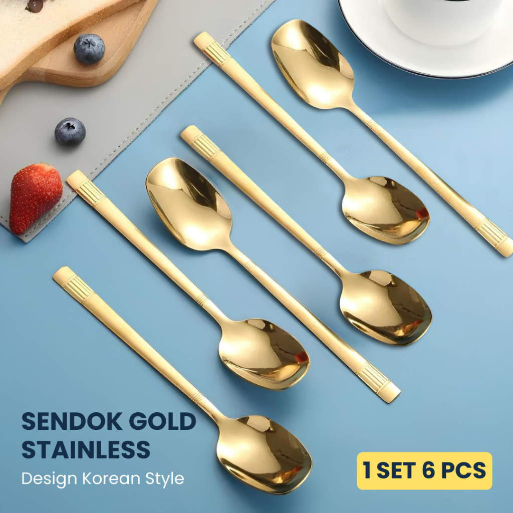 Jual FUNCOOK Sendok Makan Persegi Gold Sendok Set 6pcs Es Cream Pudding ...