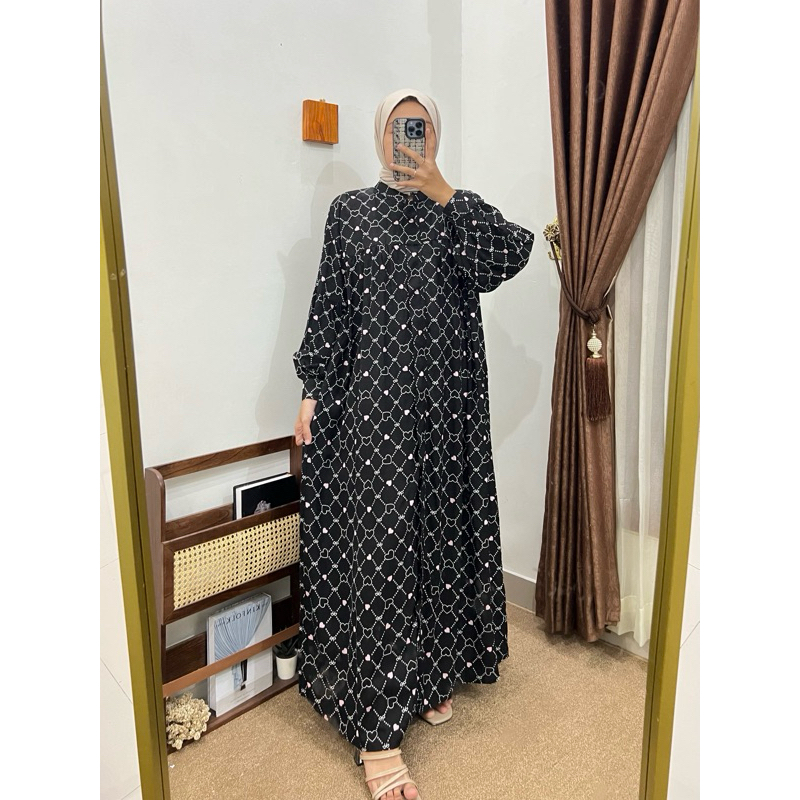 Jual GAMIS SAMARA Rayon Salur Lengan Balon | Shopee Indonesia