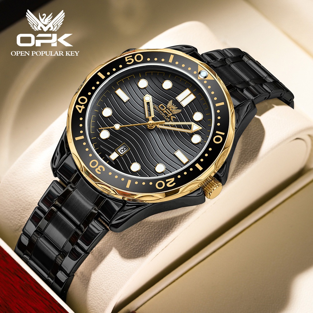 Jual OPK Jam Tangan Pria Anti Air Original Kalender Analog Stainless ...