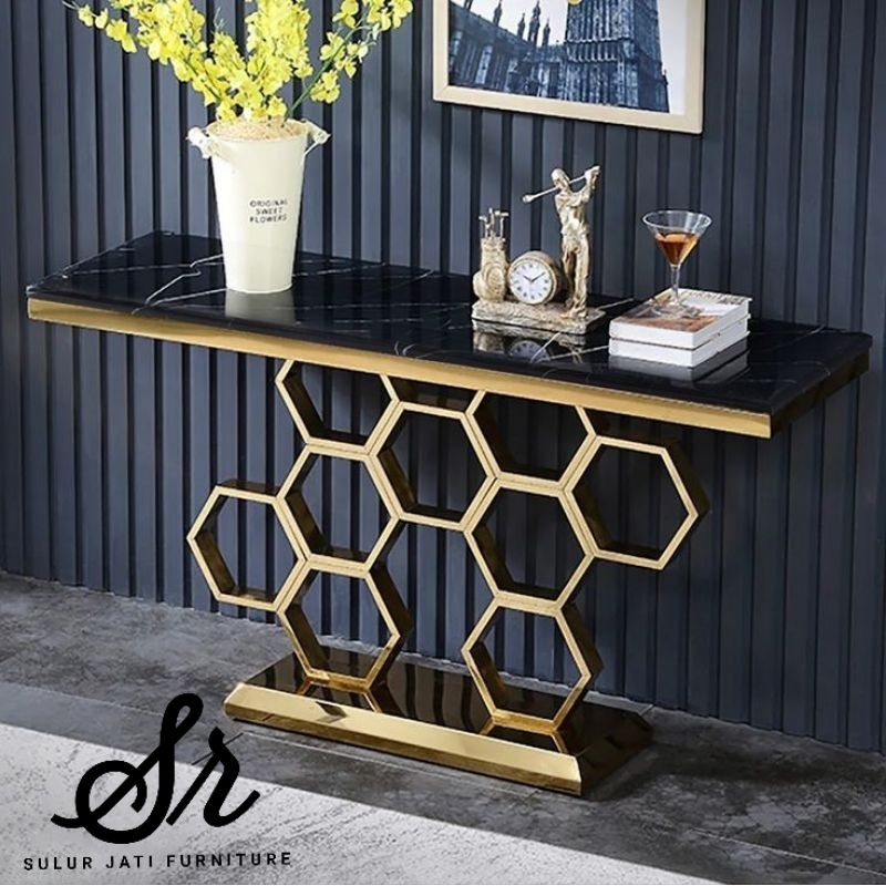 Jual meja console hexagonal stainless marmer carrara | Shopee Indonesia