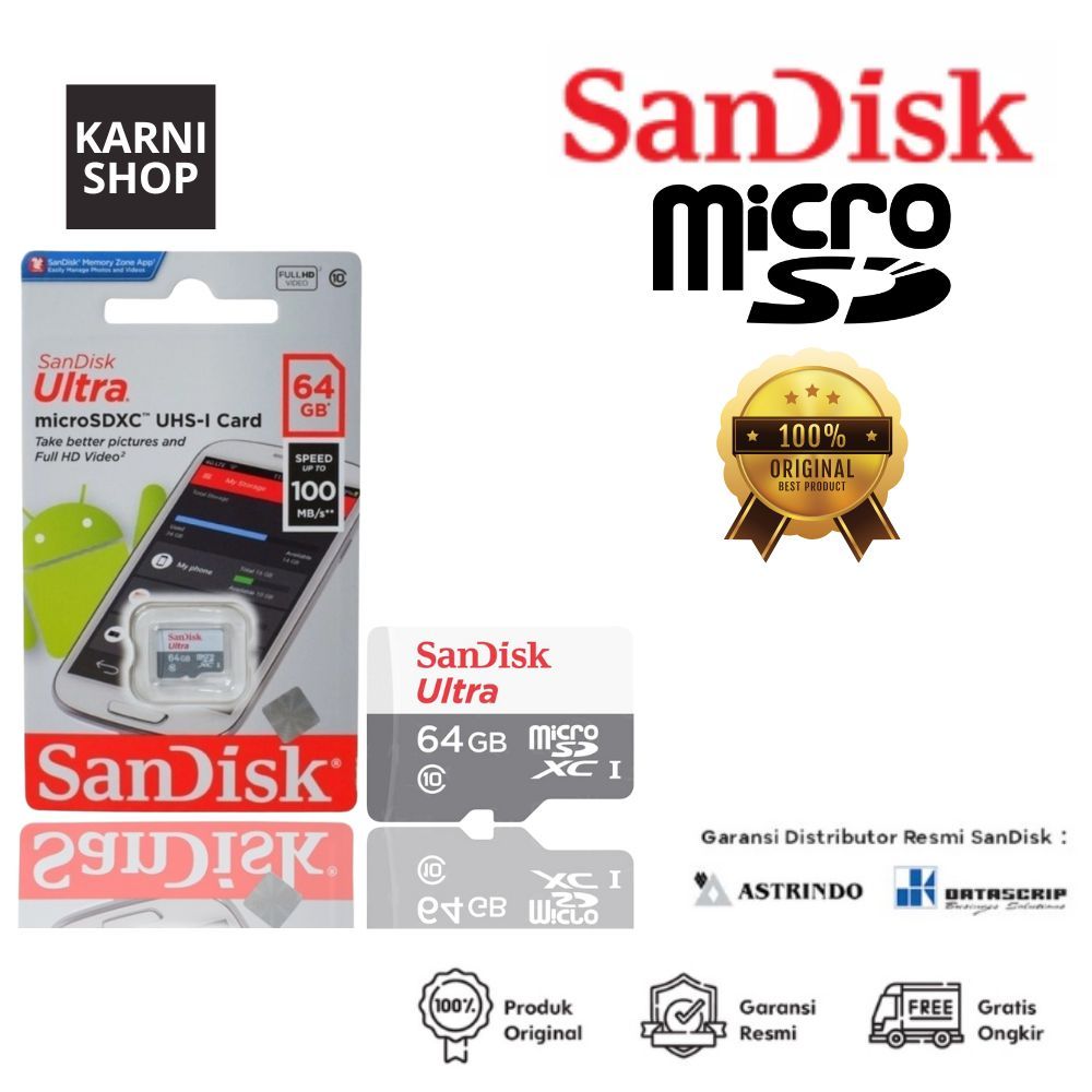 Jual MEMORY CARD KARTU MEMORI MICROSD SANDISK ULTRA MICRO SD 16 32 64 ...