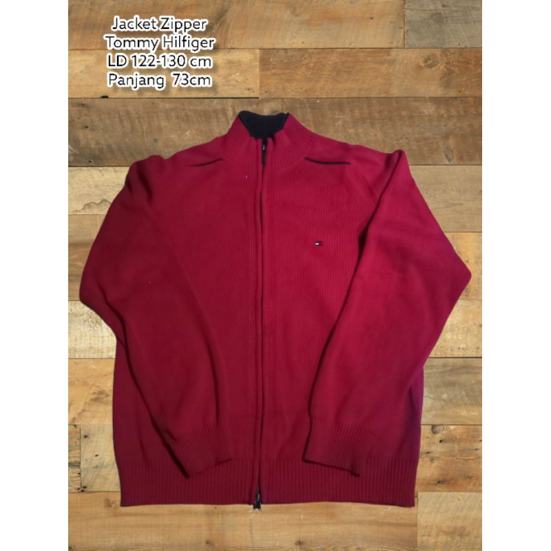 Jual Jacket Zipper Tommy Hilfiger merah tebal | Shopee Indonesia
