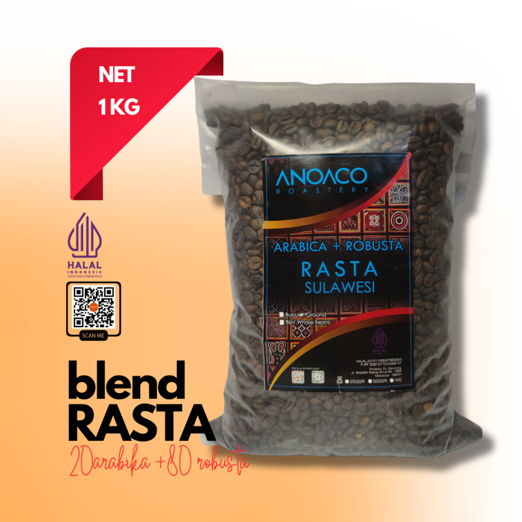 Jual ANOACO COFFEE ROASTERY KOPI ARABIKA+ROBUSTA RASTA PLASTIK 1000GR ...