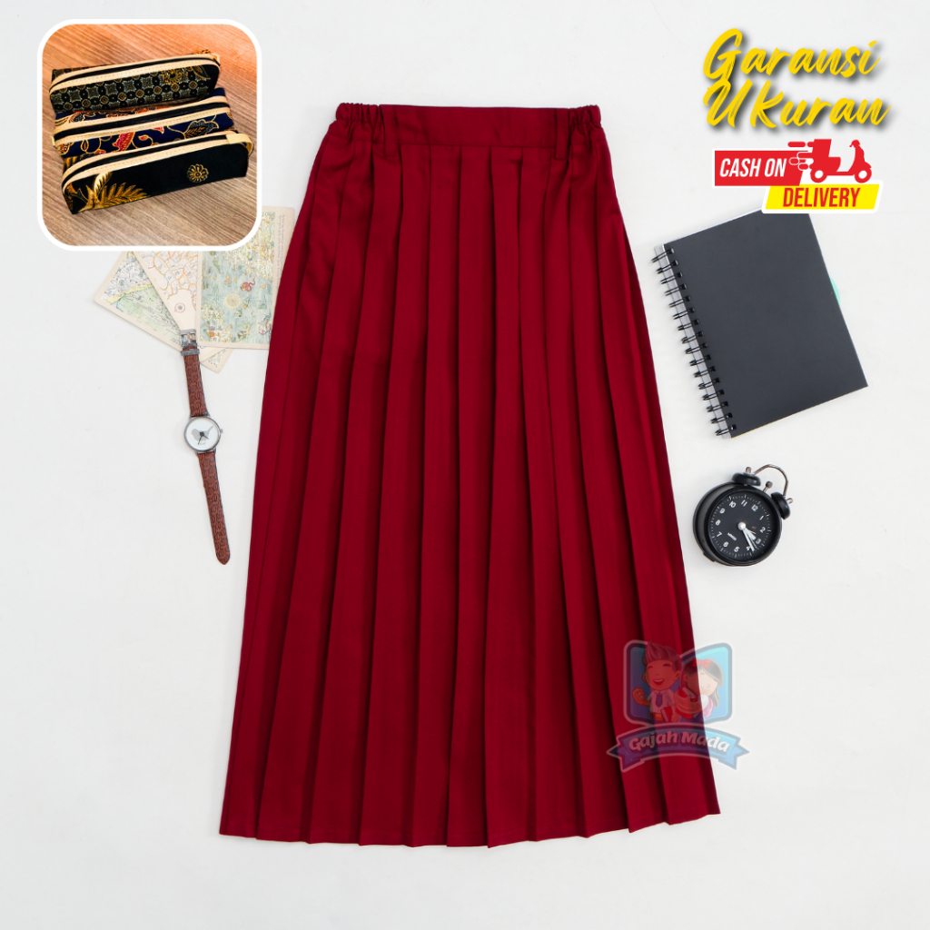 Jual Rok Panjang Rempel SD Merah Maroon Bahan Nagata Drill Pinggang Karet Perempuan Putri Cewek ...