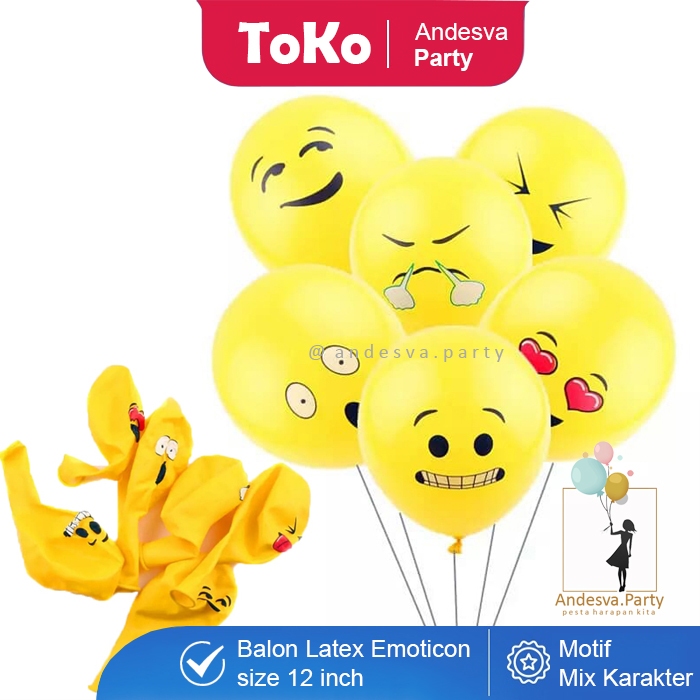 Jual balon latex emoji per pak / balon motif emoticon / balon emoticon ...