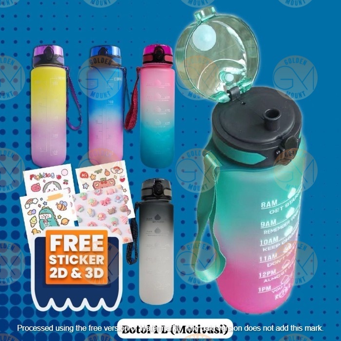 Jual Botol Minum Viral Motivasi Rainbow Gradasi 1Lt (Bonus Sticker ...