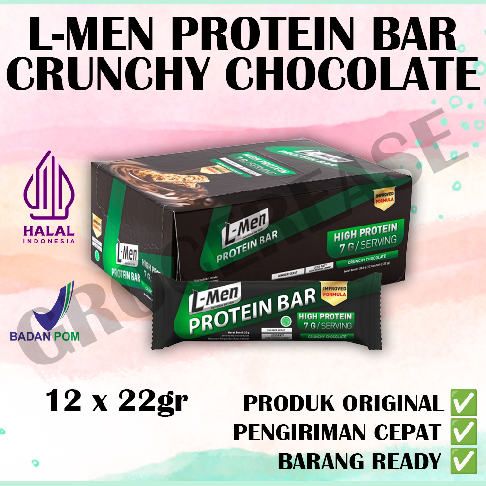 Jual L-Men Lmen Protein Bar Crunchy Chocolate 12 Sachet - Rendah Lemak ...