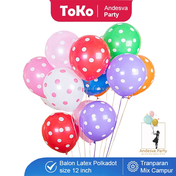 Jual balon polkadot per pak / balon motif polkadot grosir / balon latek ...