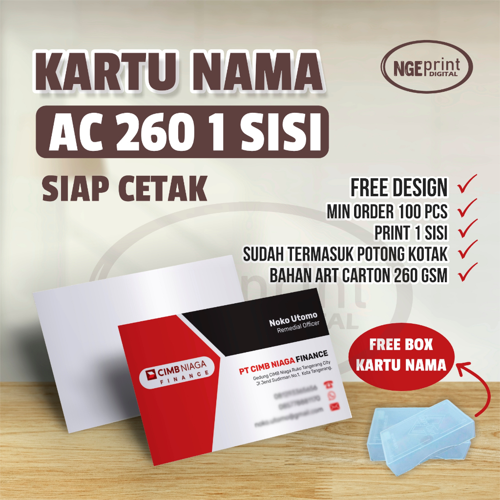 Jual Cetak Kartu Nama 1 Muka / Print Kartu Nama 1 Sisi / AC260 / Art ...