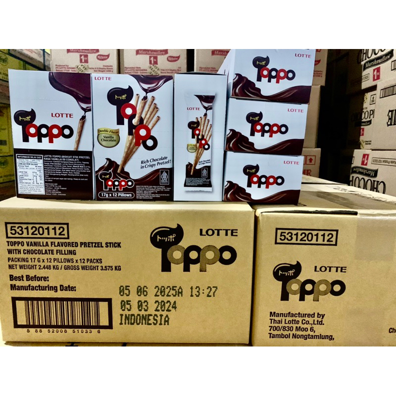 Jual Toppo Biskuit Stik Vanilla Isi Chocolate Kemasan 1 Box isi 12 ...