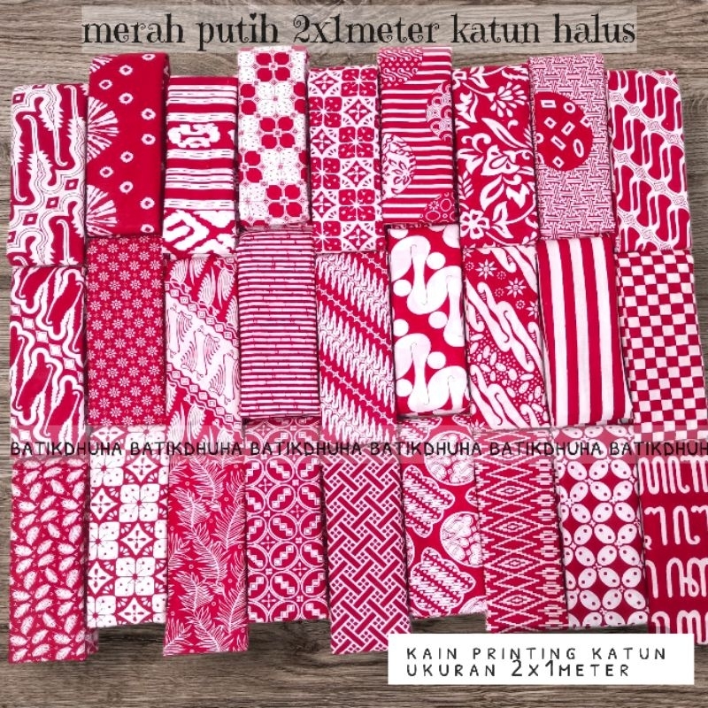 Jual kain merah putih katun halus batik merah putih Imlek 17 Agustus ...