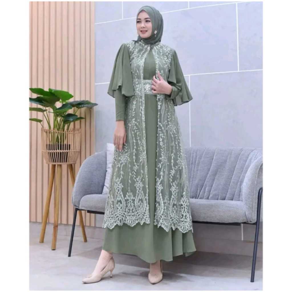 Jual Dress Clarisa Inner + Outer Brukat Terbaru 2024 Free Belt Gamis Pesta Brukat Kondangan ...