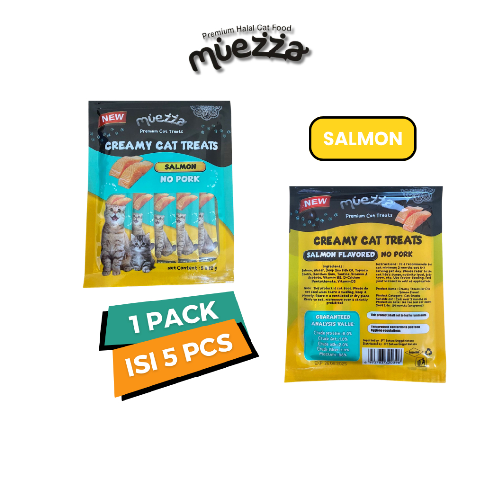 Jual Muezza Snack Kucing Creamy Treats Rasa Salmon 12 gr isi 5 pcs ...