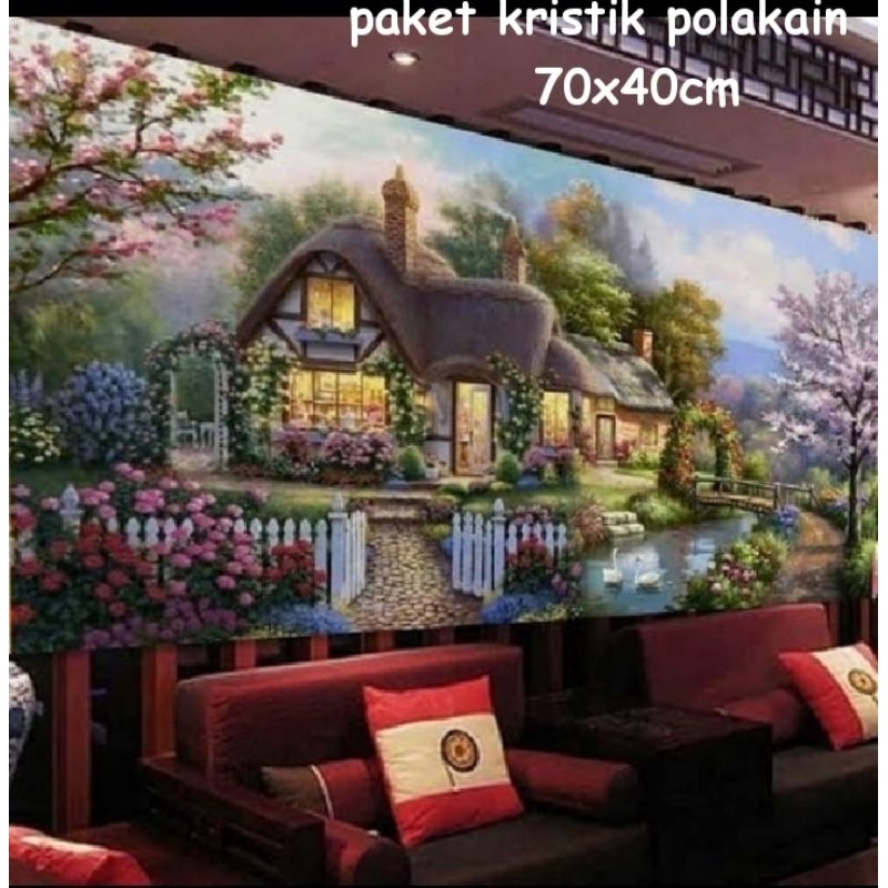 Jual DIY paket kristik pemandangan rumah eropa pola kain cottage ...
