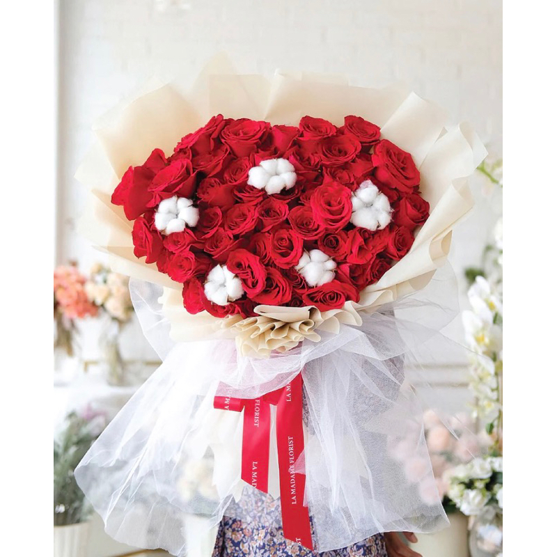 Jual FULL ROSES AND COTTON BOUQUET BUCKET BUKET BUNGA SEGAR FRESH ...