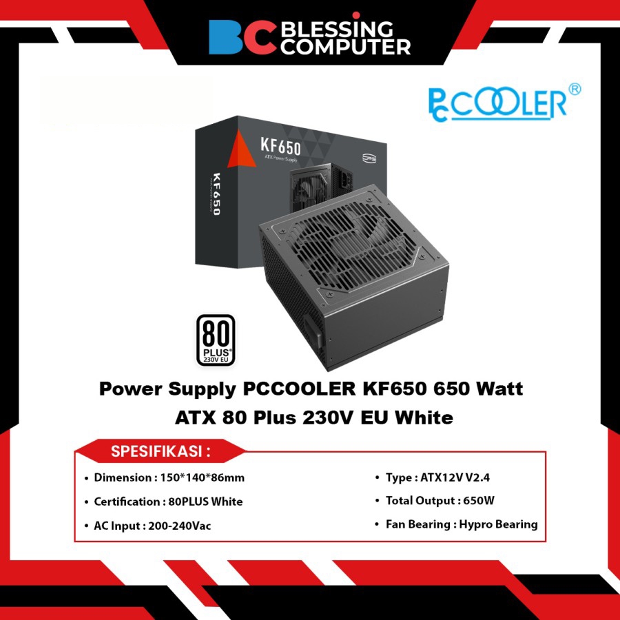 Jual Power Supply PCCOOLER KF650 650 Watt ATX 80 Plus 230V EU Black ...