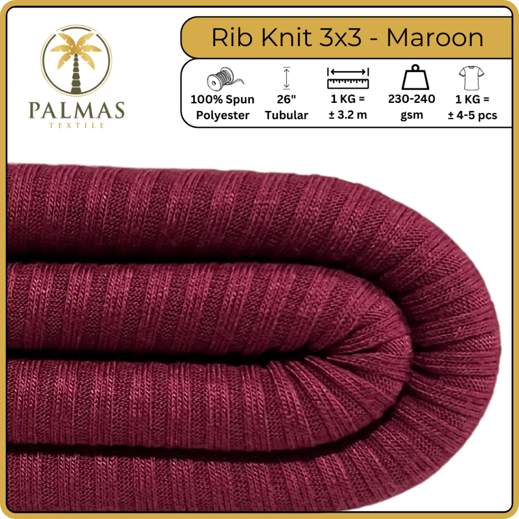 Jual Kain Rib Knit 3x3 - Maroon (Bahan Kaos) | Shopee Indonesia