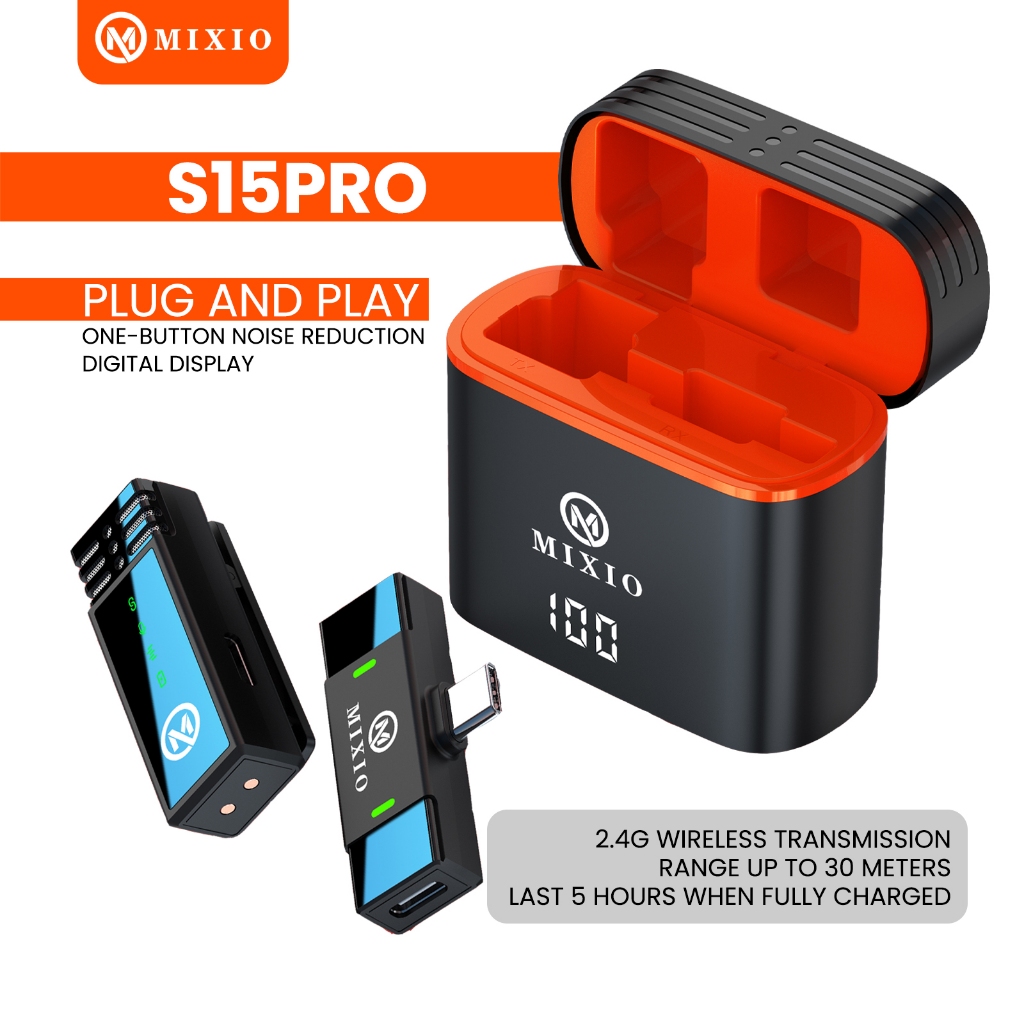 Jual MIXIO S15Pro Mic Wireless Clip On Microphone Profesional Mikrofon ...