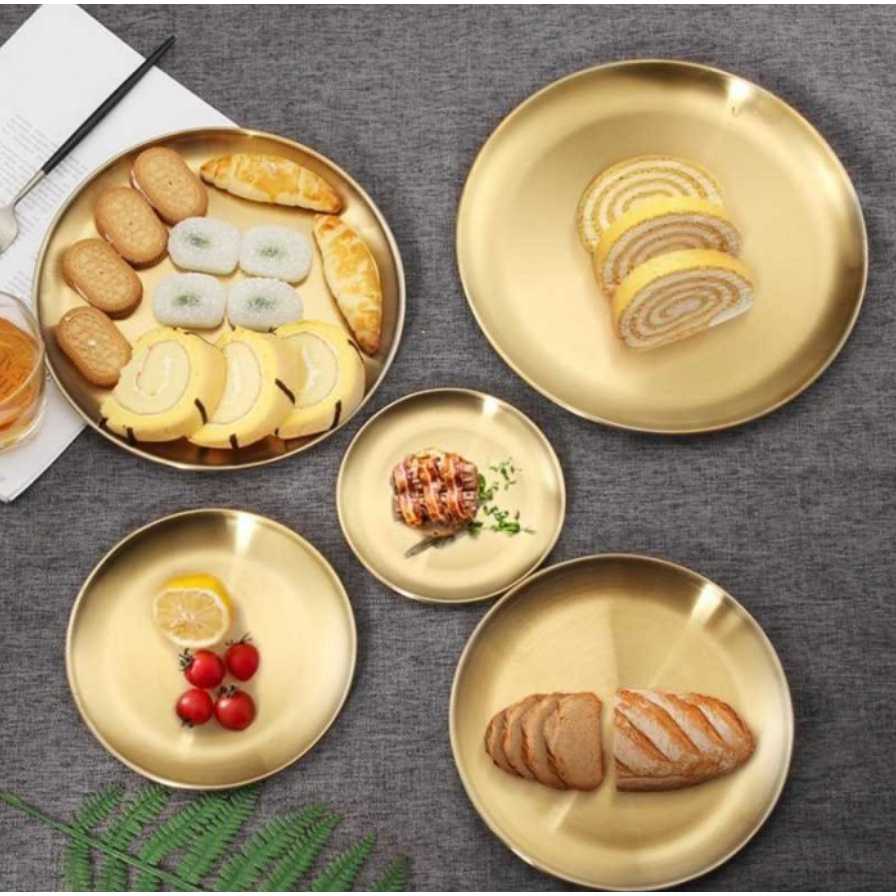 Jual Piring Bulat Gold| Piring Stainless Gold| Piring Korea Aesthetic ...