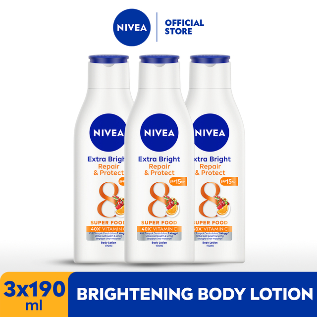 Jual NIVEA Body Lotion Extra Bright Repair & Protect SPF15 190ml x 3 pcs | Shopee Indonesia